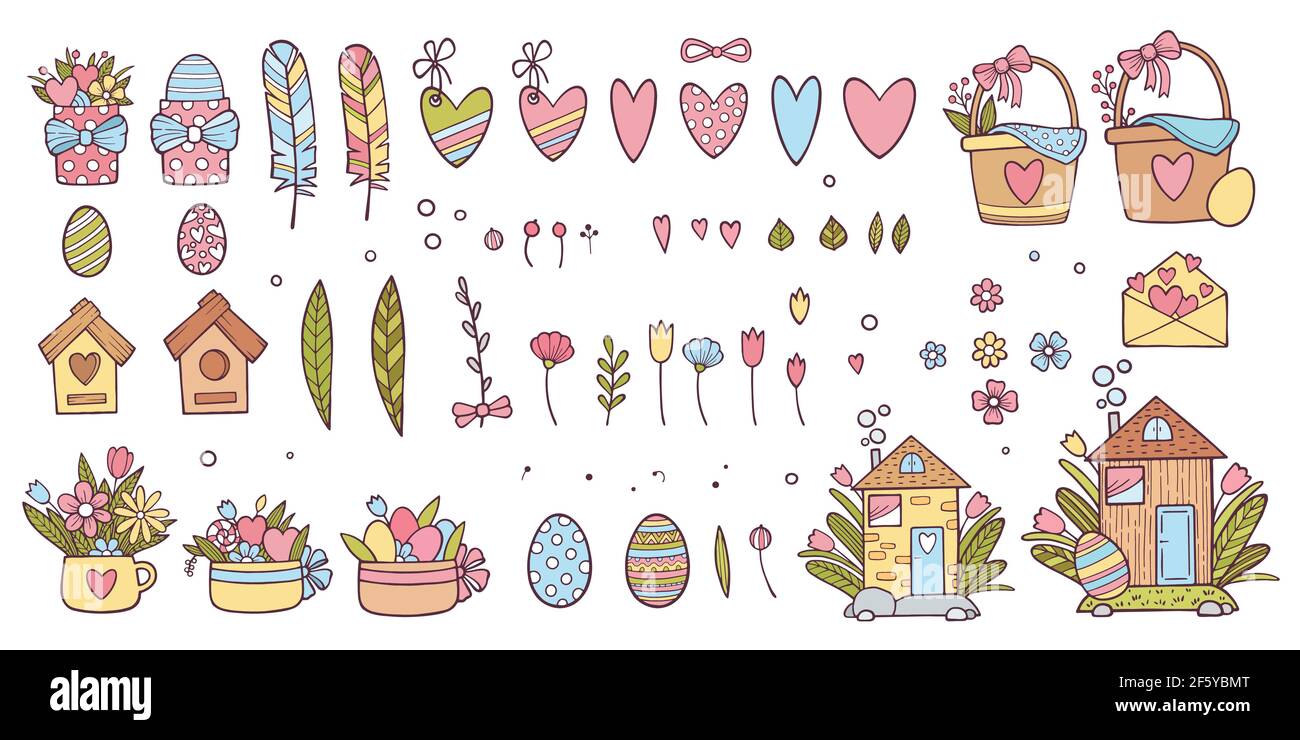 Happy Easter big icons set, hand drawn style Stock Vector Image & Art ...