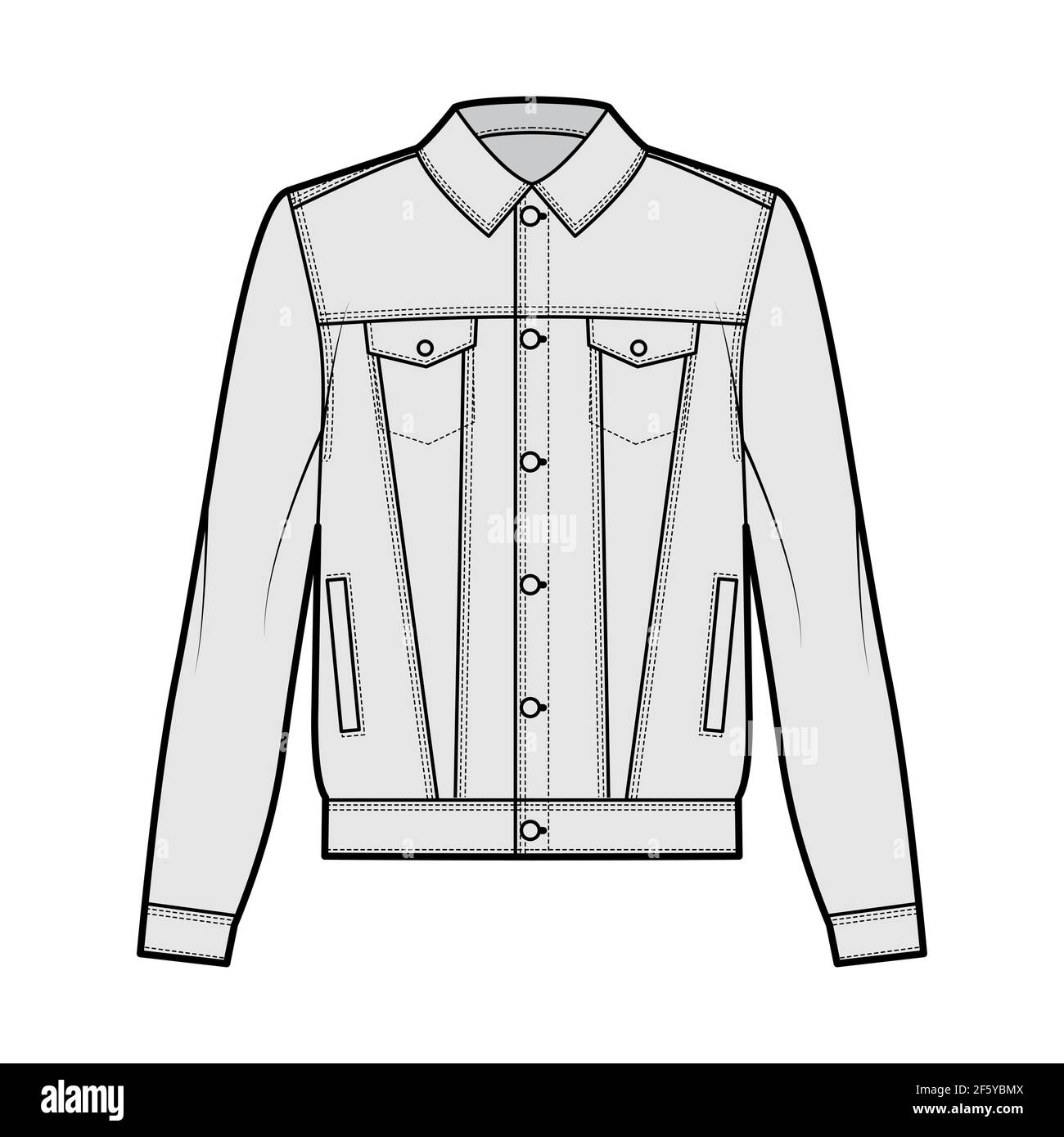 Standard denim jacket technical fashion illustration with oversized ...