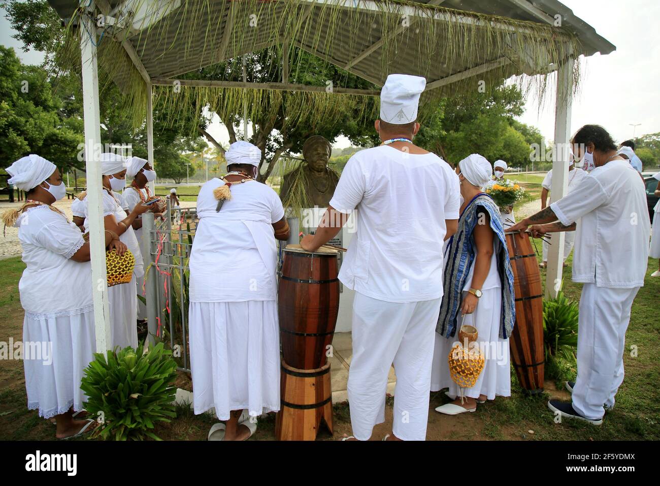 salvador, bahia, brazil - january 21, 2021: members of the Candomble ...