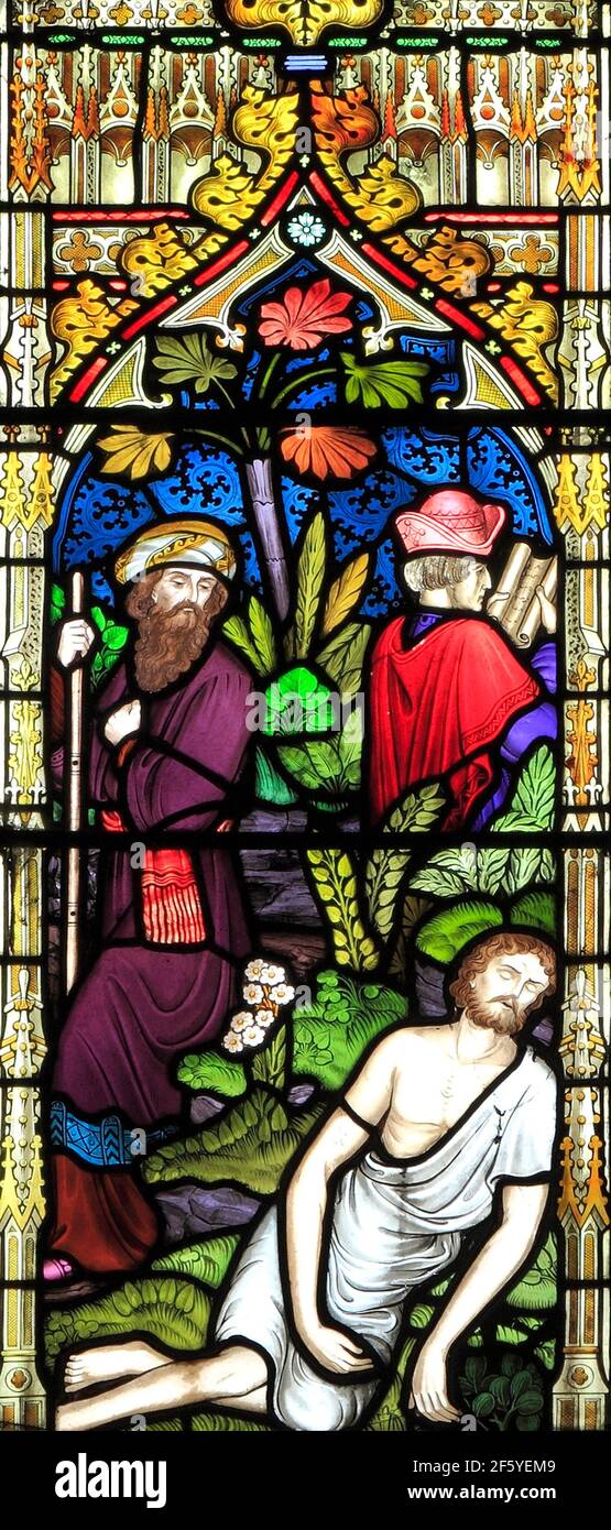 Parable of The Good Samaritan, stained glass window, by Frederick ...