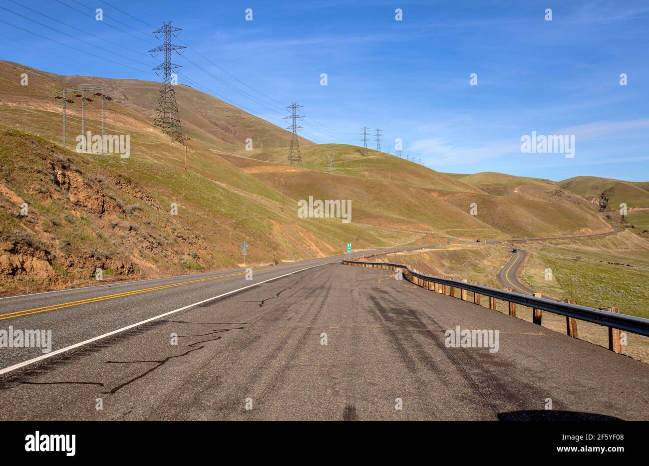 Powerlines and towers part of the power grid in the Columbia River ...