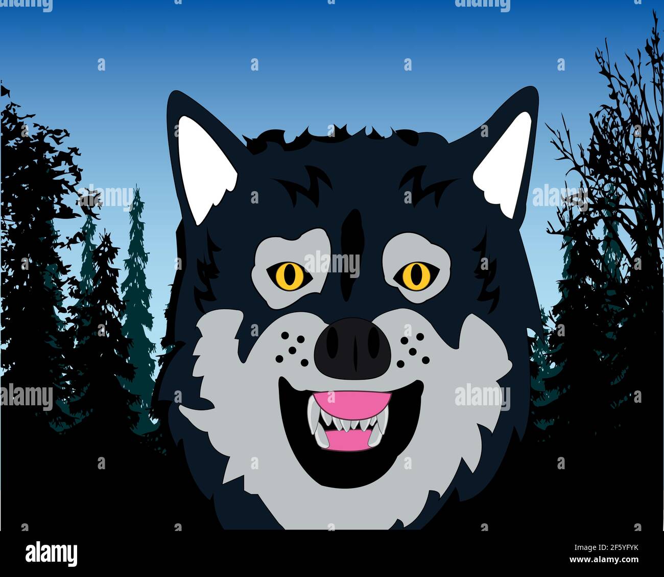 Vector illustration of the portrait of the ravenous wildlife wolf on ...