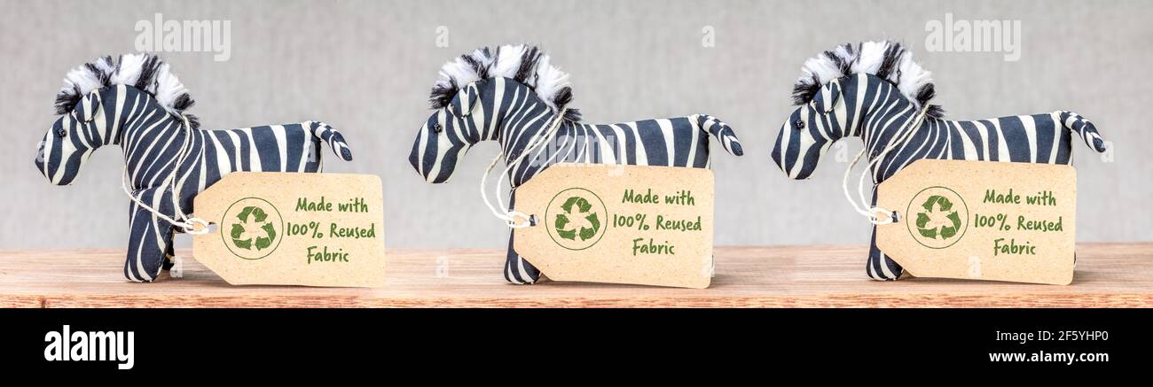 Zebra toys with Made with 100 percent reused fabric label and recycle ...