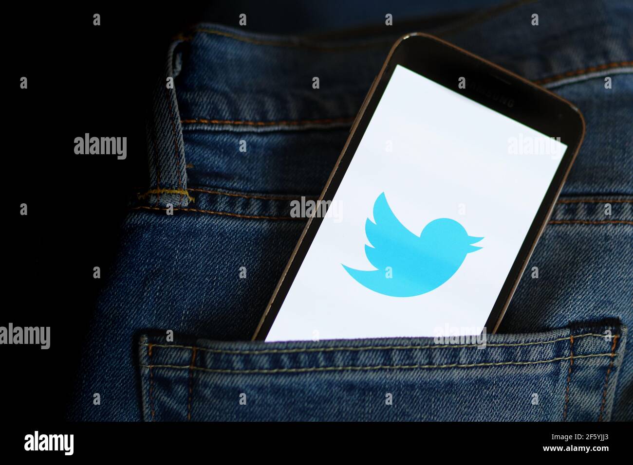 In this photo illustration, a Twitter logo seen displayed on a ...