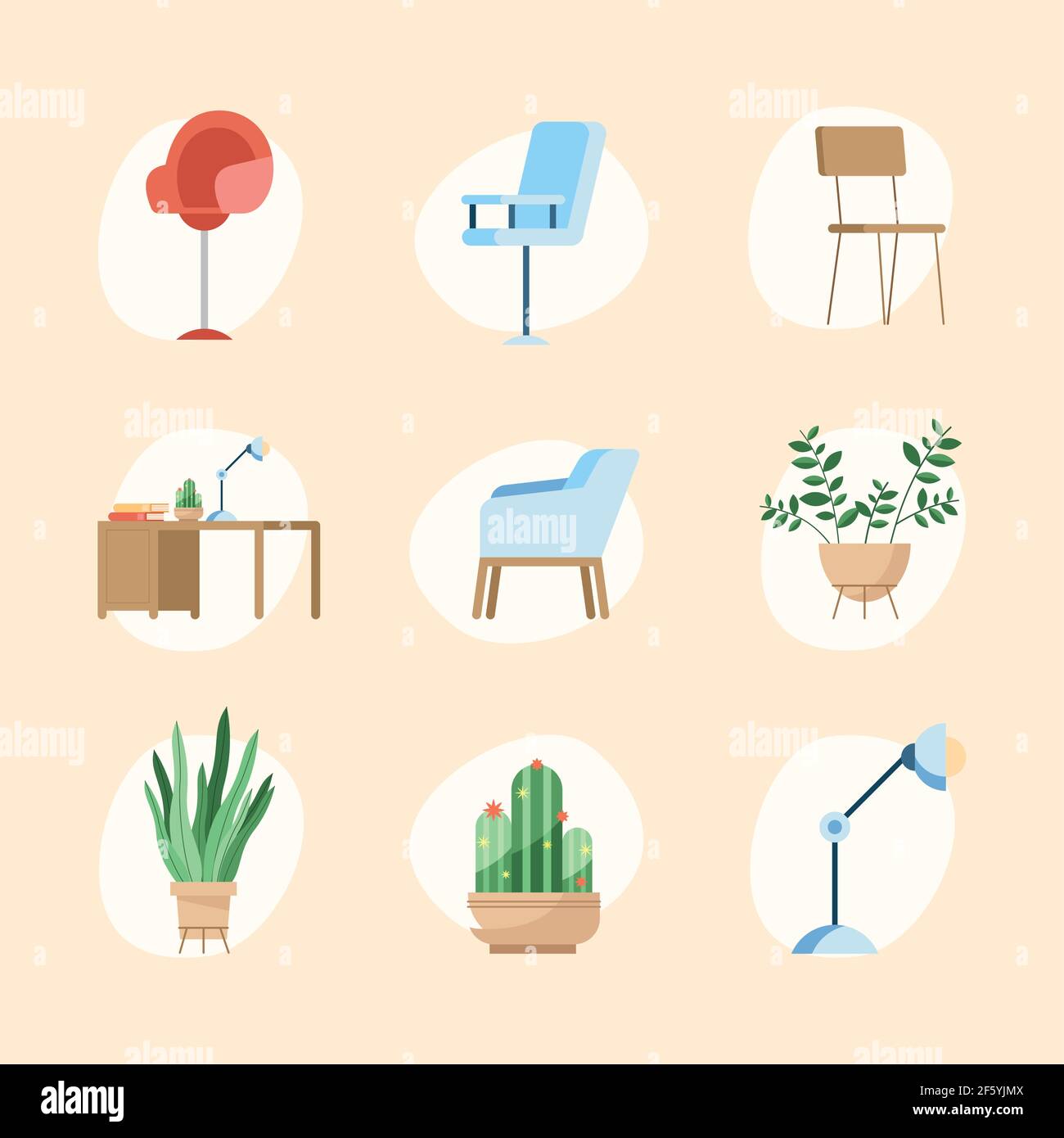 nine workspace forniture set icons Stock Vector Image & Art - Alamy
