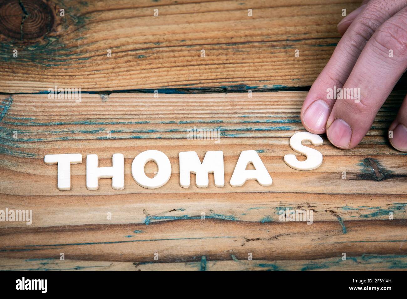 THOMAS. Name of men and boys. Birthday concept. White letters of the ...