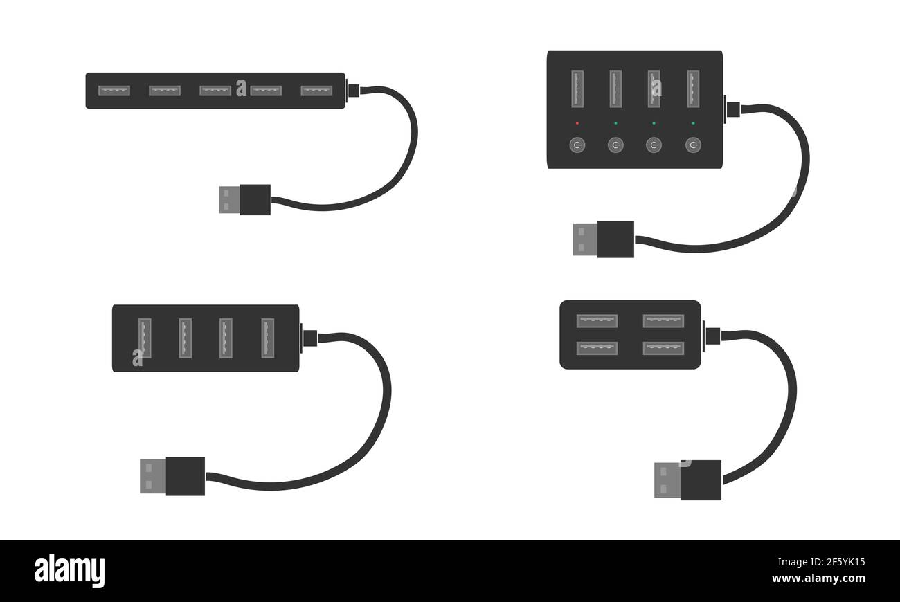 A complete set of modern USB splitters with ports and cable. USB hub ...