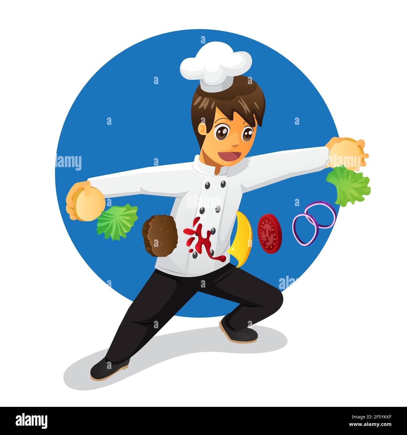 Cute cartoon male chef preparing burger Stock Vector Image & Art - Alamy