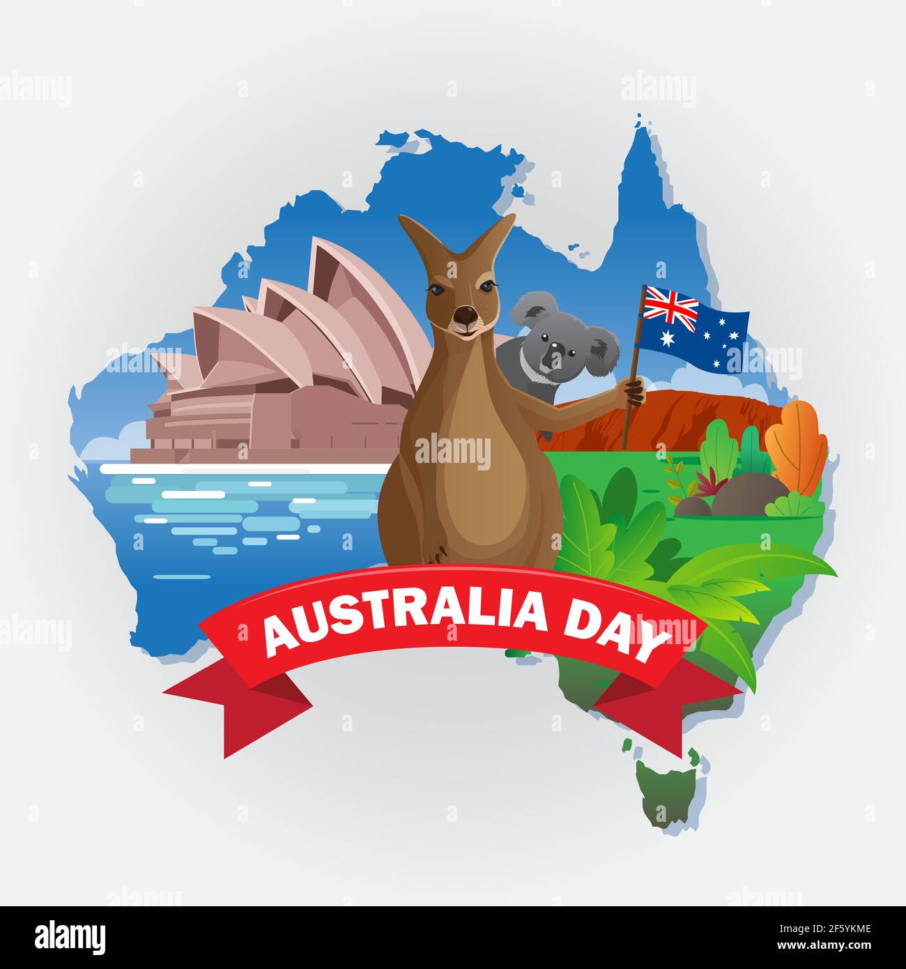 Australian day greeting card with kangaroo and koala Stock Vector Image ...