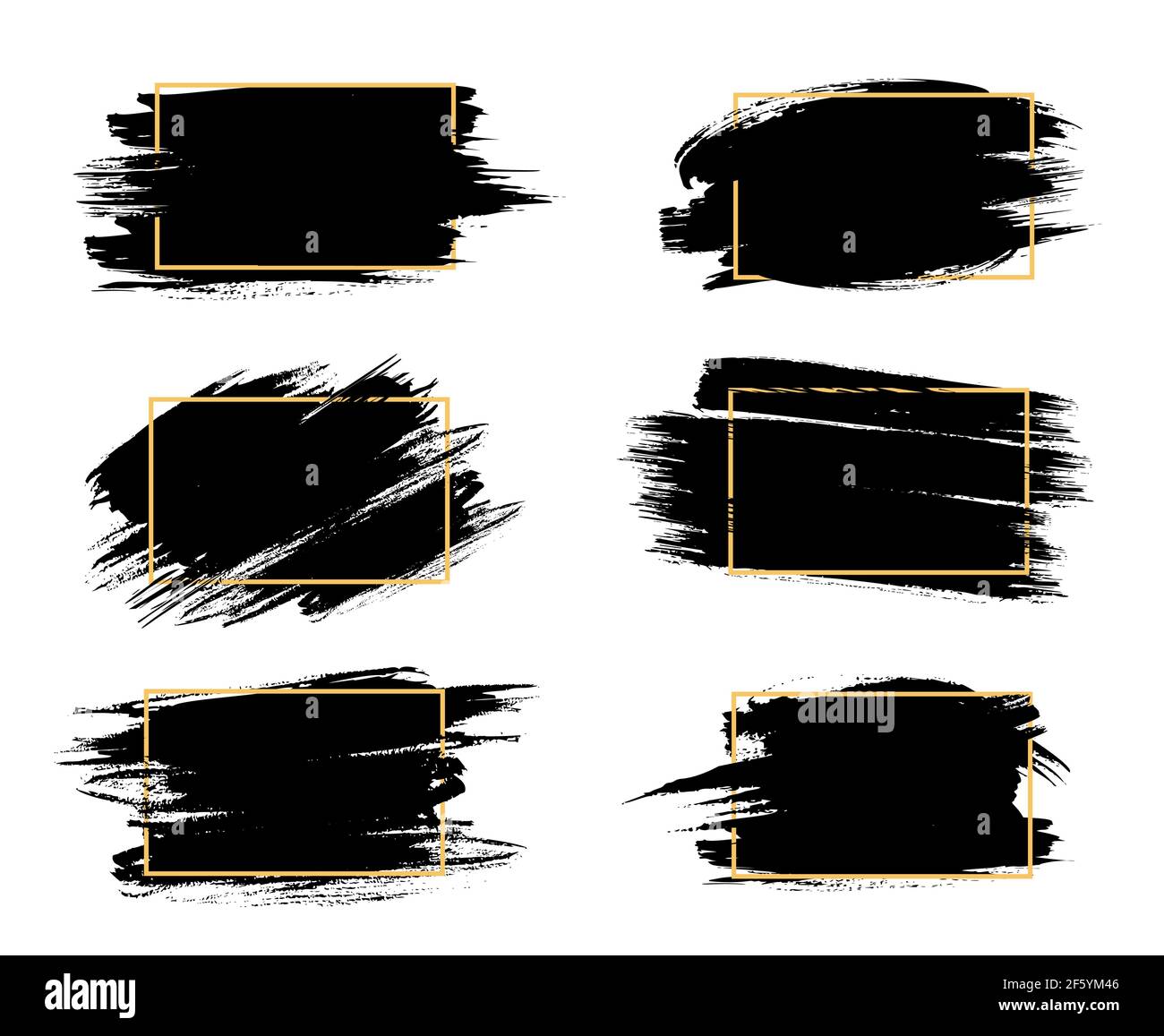 Grunge frames isolated vector rectangular borders with black rough ...