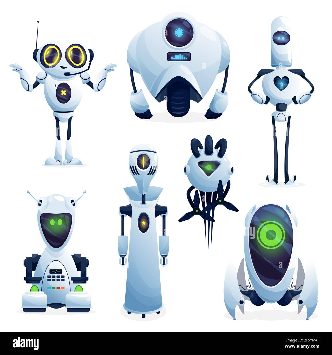Cartoon robots, vector cyborg characters, toys or bots, artificial intelligence technology ...