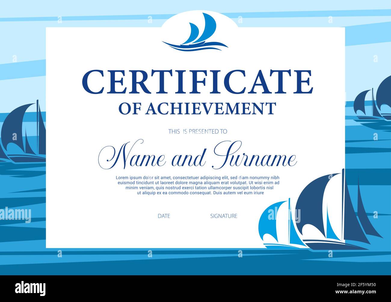 Certificate of achievement in yacht regatta, diploma vector template ...