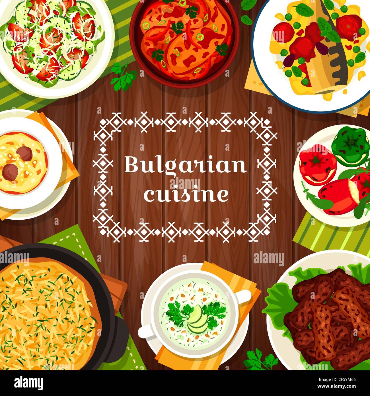Bulgarian cuisine meals, dishes food menu, vector Bulgaria lunch salads ...