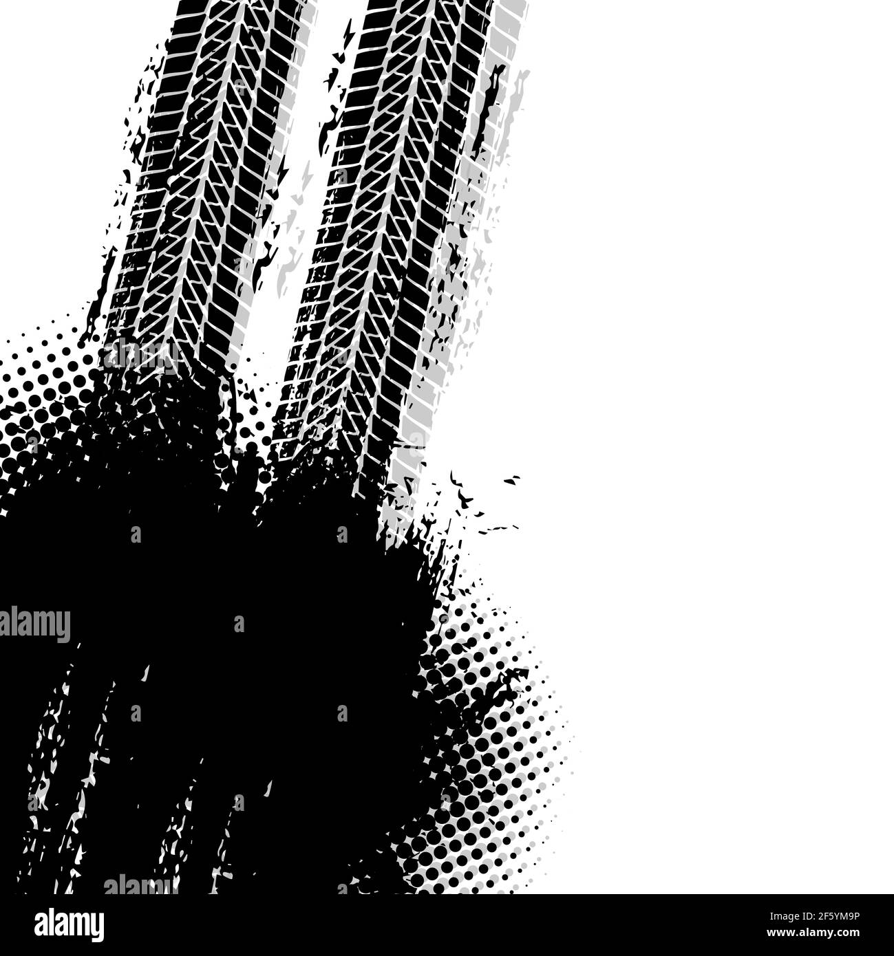 Offroad grunge vector tyre prints with dirty dotted black spot on white ...
