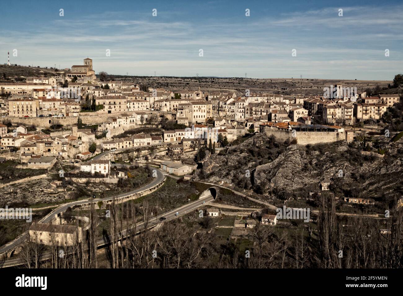 Panoramic of Sepulveda, historic town. Houses built on stone. Province ...