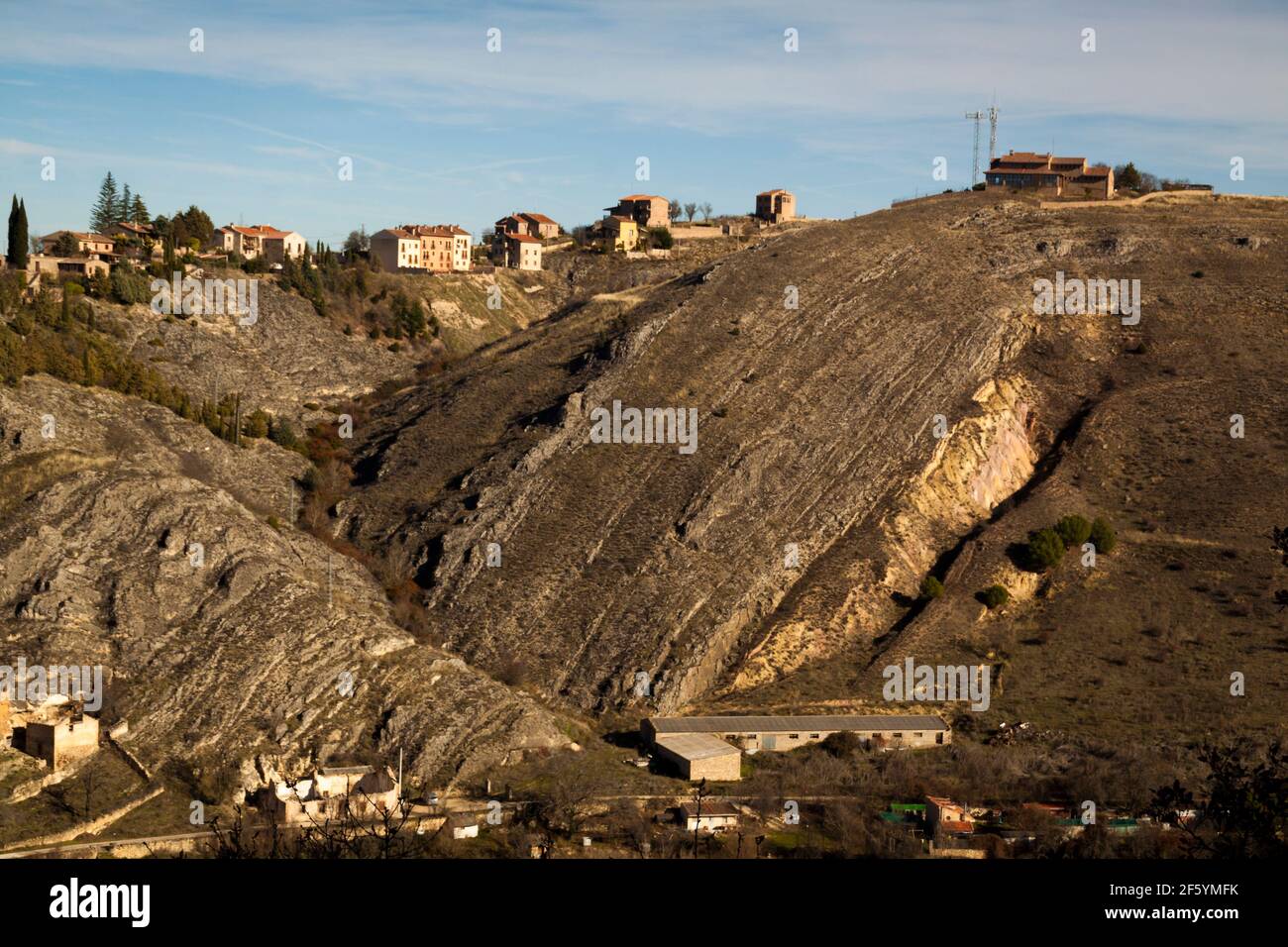 Panoramic of Sepulveda, historic town. Houses built on stone. Province ...