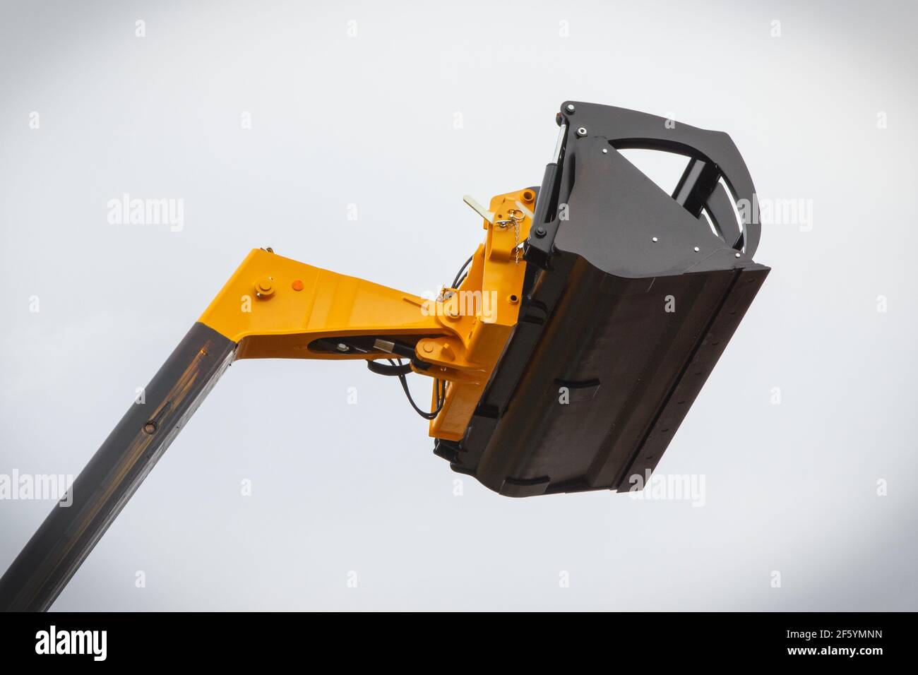 Shovel of excavator or bulldozer. Detail of part of hydraulic and ...