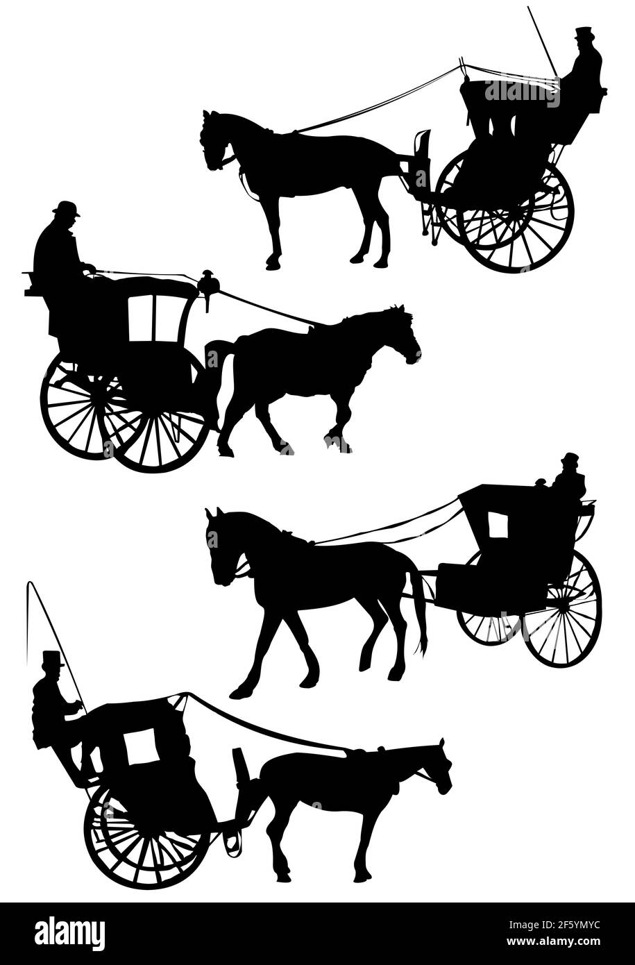 B&W silhouette of Old London horse cab with driver. Vector Stock Vector ...