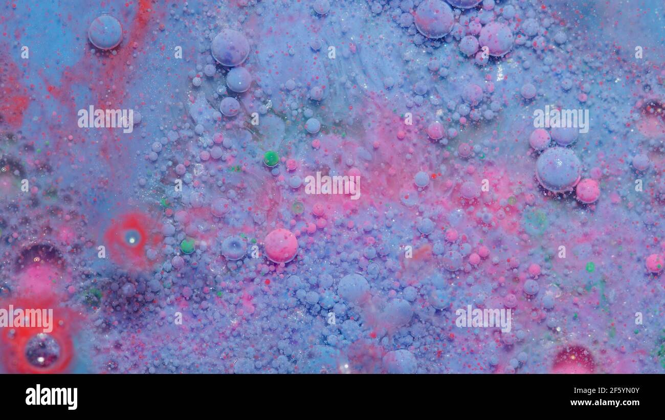 Macro structure of multicolored water paint oil bubbles movement ...