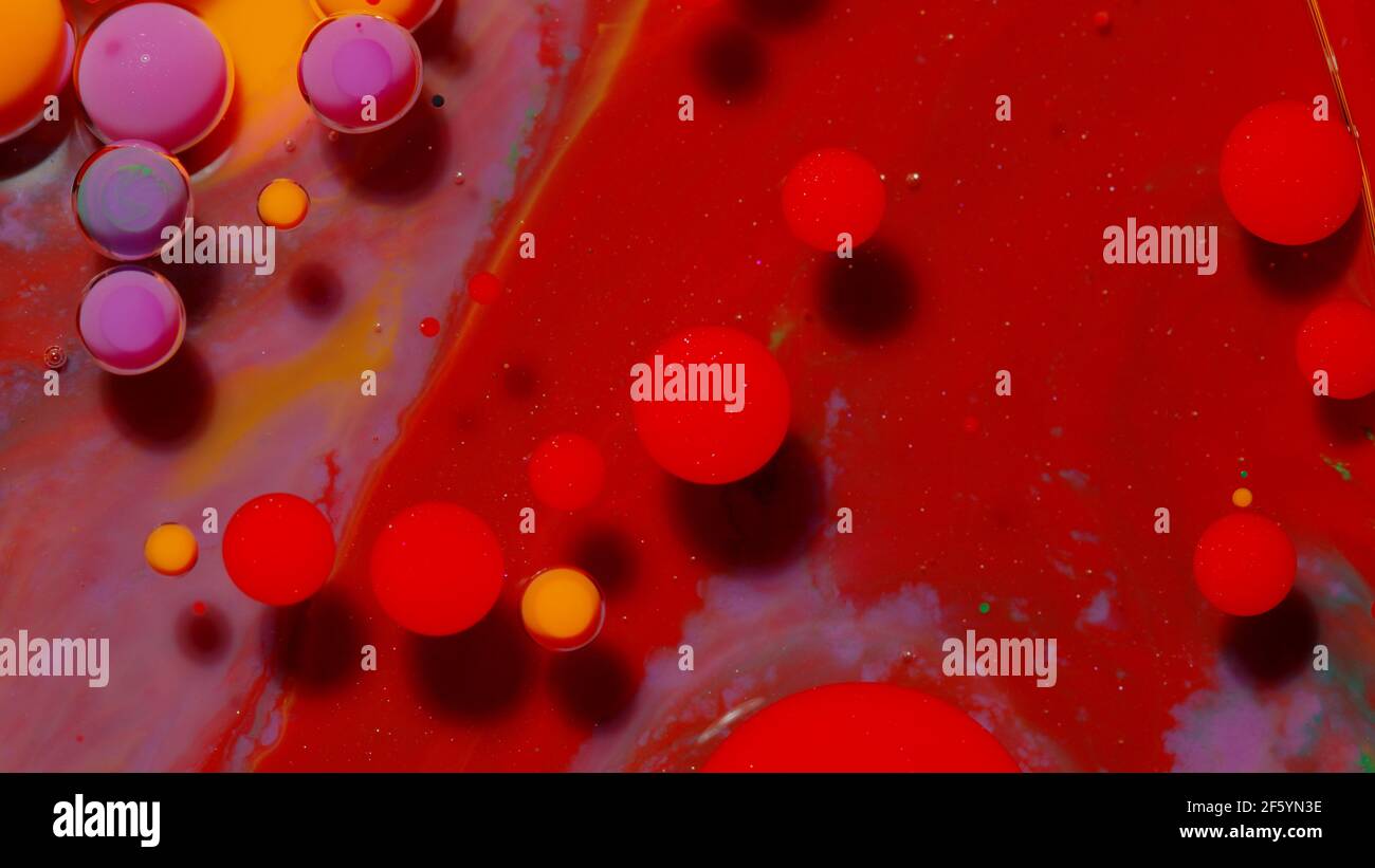 Macro structure of multicolored water paint oil bubbles movement ...