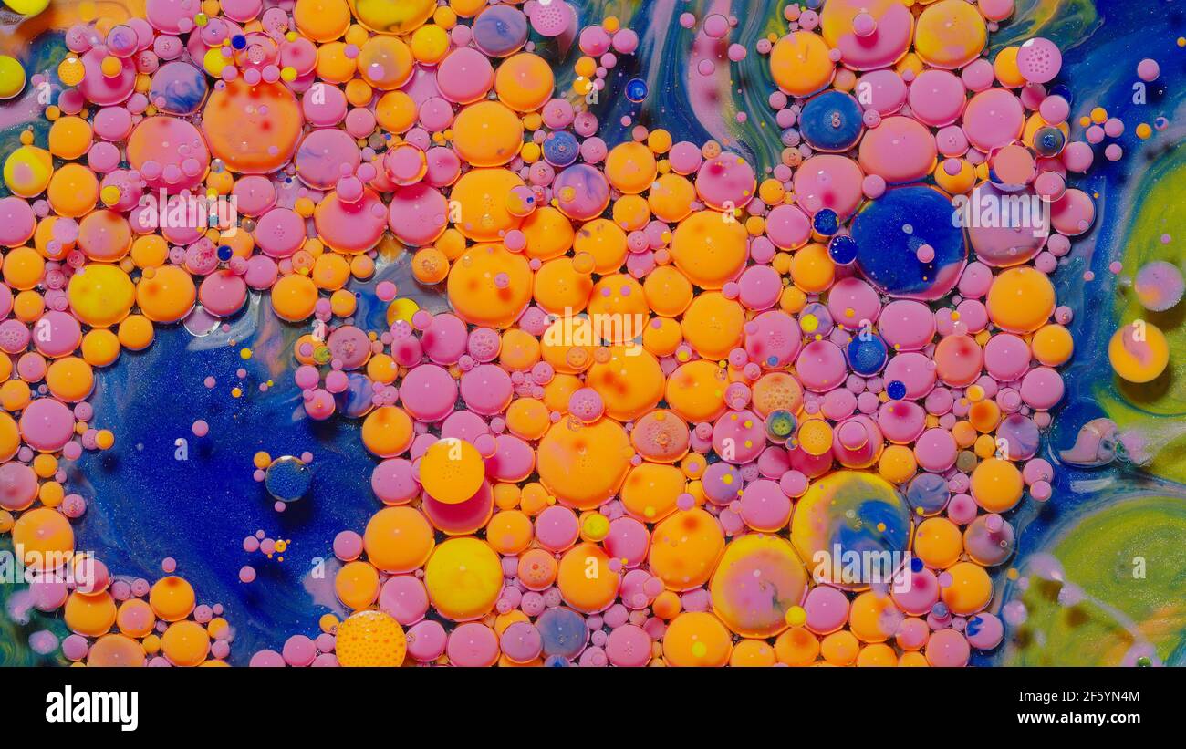 Macro structure of multicolored water paint oil bubbles movement ...