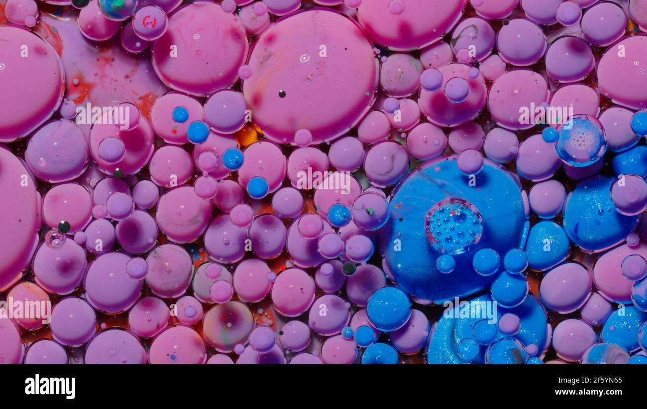 Macro structure of multicolored water paint oil bubbles movement ...