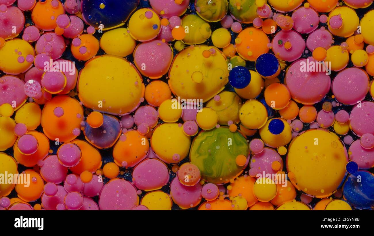 Macro structure of multicolored water paint oil bubbles movement ...
