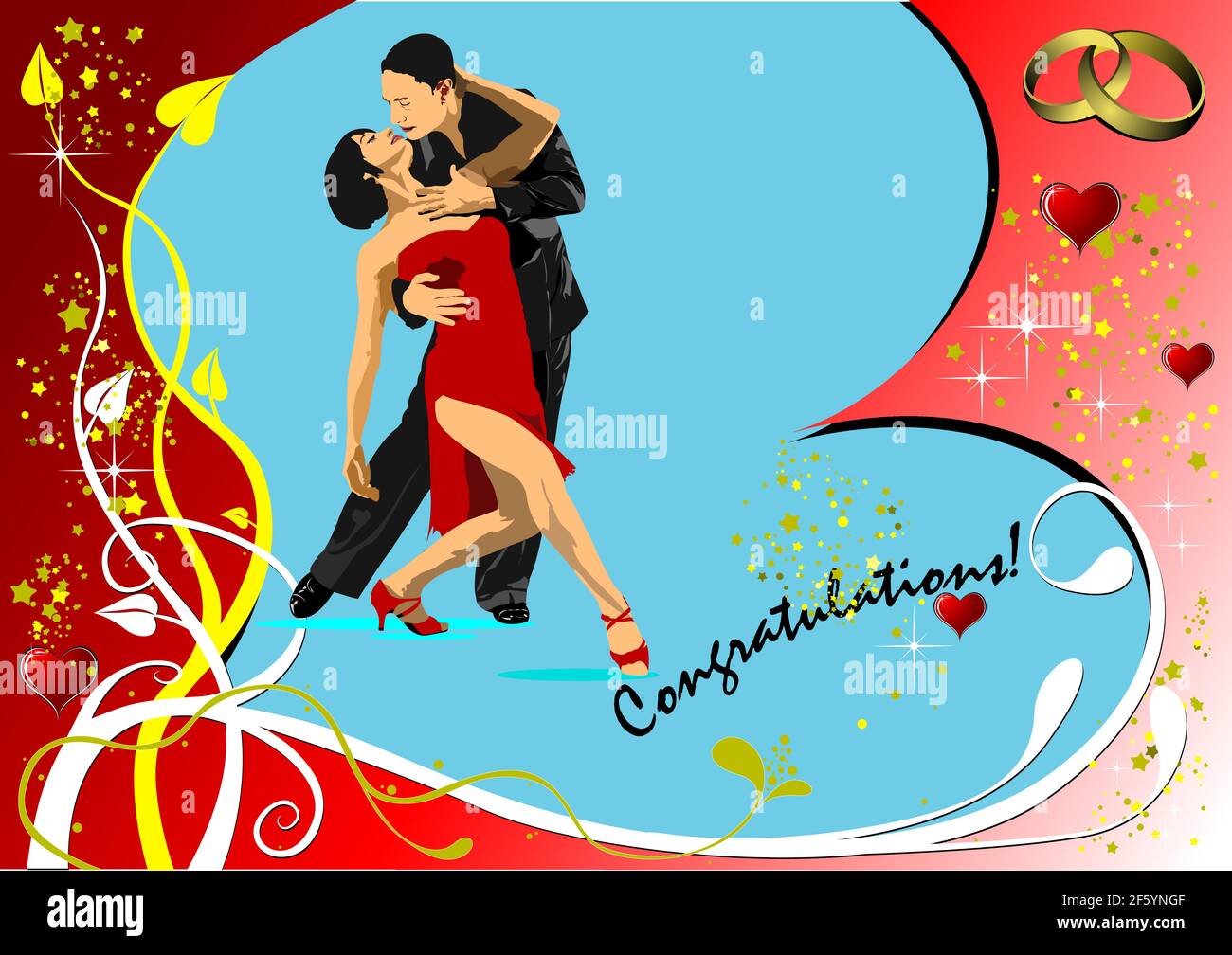 Valentines Day greeting card with tango dancing. 3d vector illustration ...