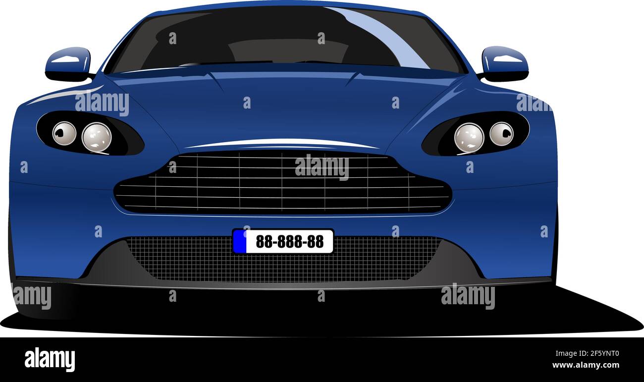 Blue sedan car frontal veiw. Vector Colored 3d illustration Stock ...