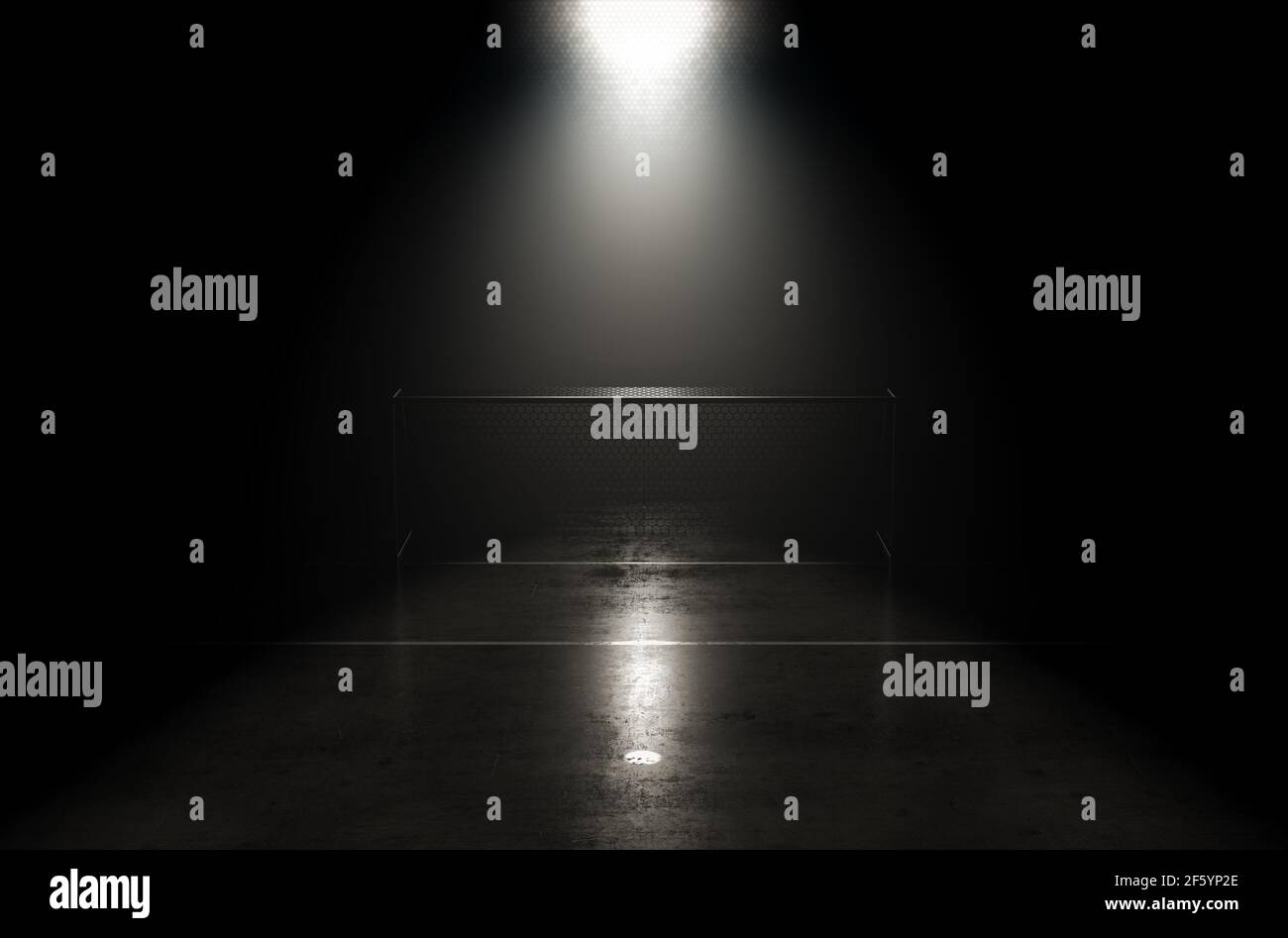 A concept showing goals on a reflective concrete lined football field ...