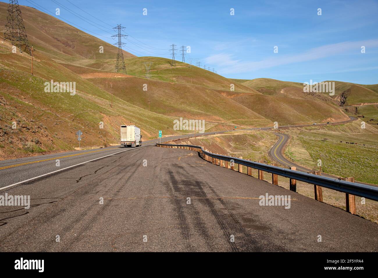 Powerlines and towers part of the power grid in the Columbia River ...