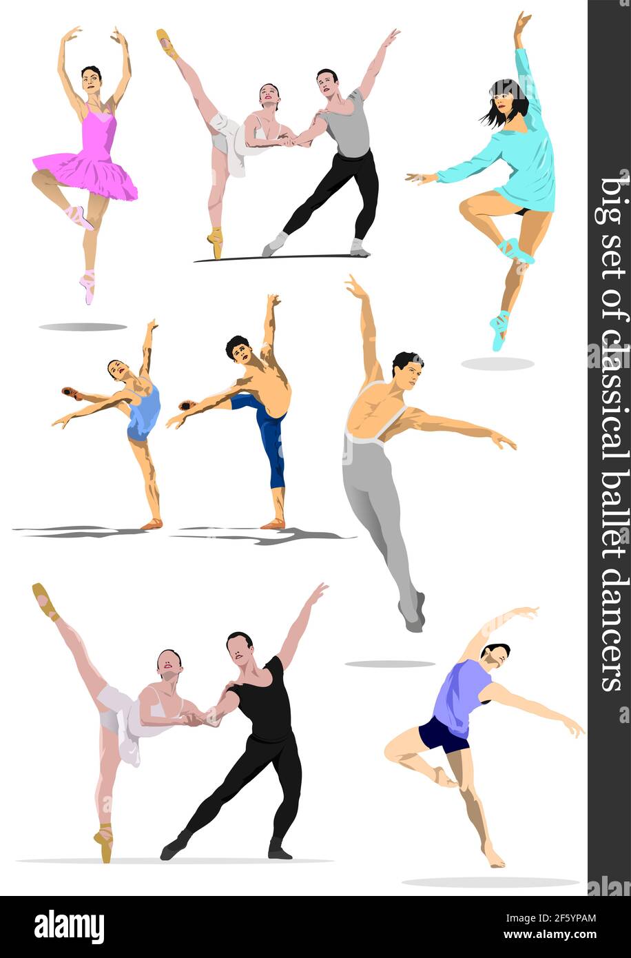 Big set of Modern and classical ballet dancers. Vector Colored 3d ...