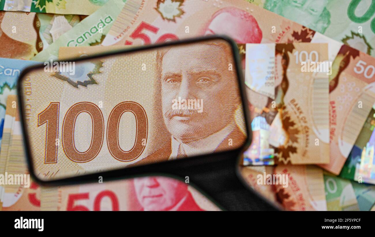 Vancouver, British Columbia, Canada. 28th Mar, 2021. Canadian money ...