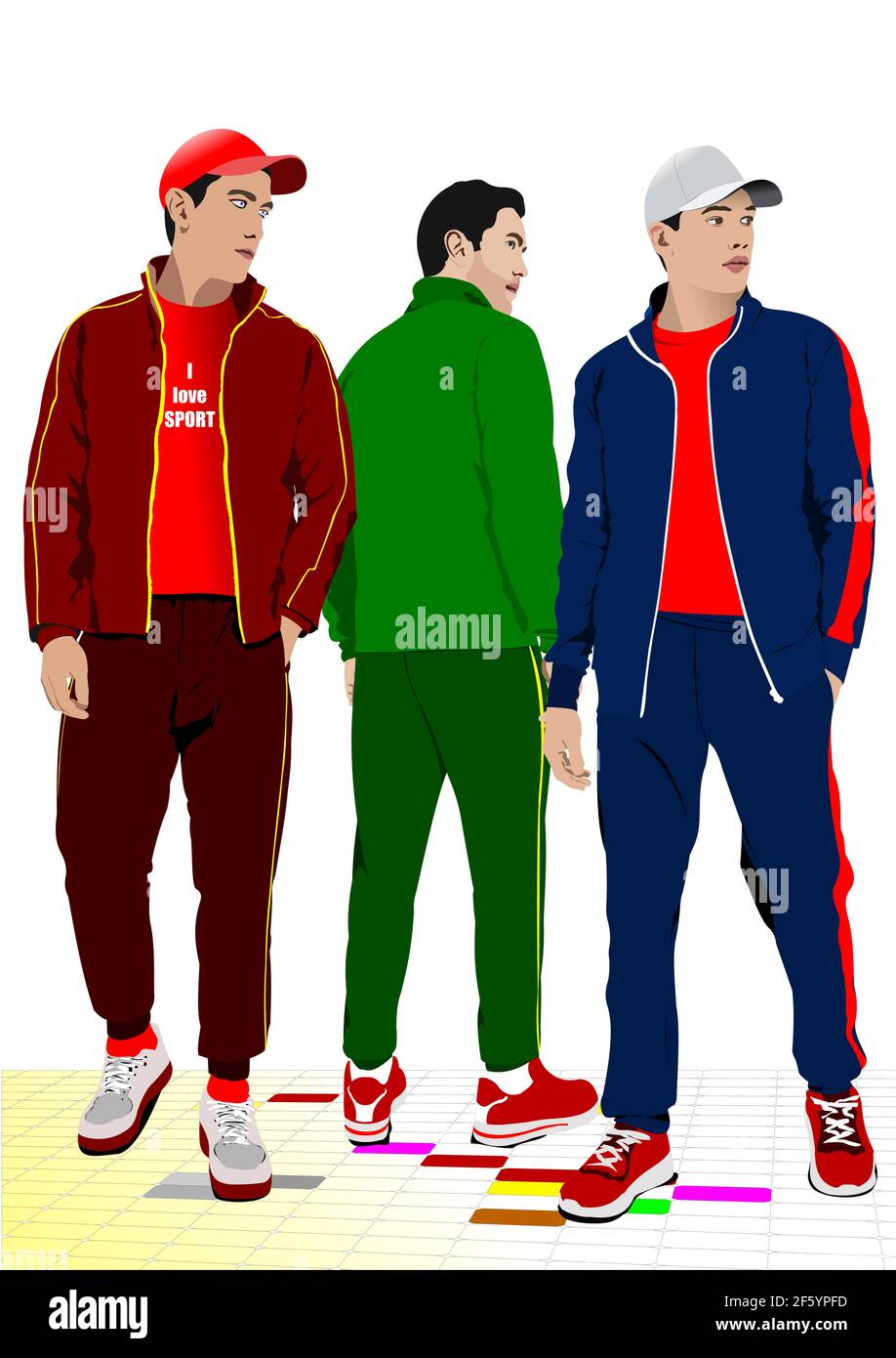 Three Young handsome men. Sportsmen.Vector 3d illustration Stock Vector ...