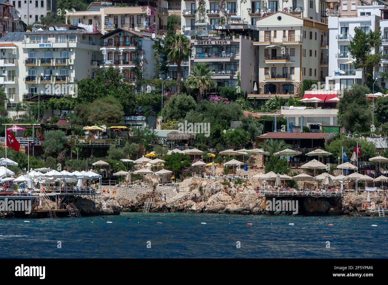 A view looking from the Mediterranean Sea towards the rock beach and ...