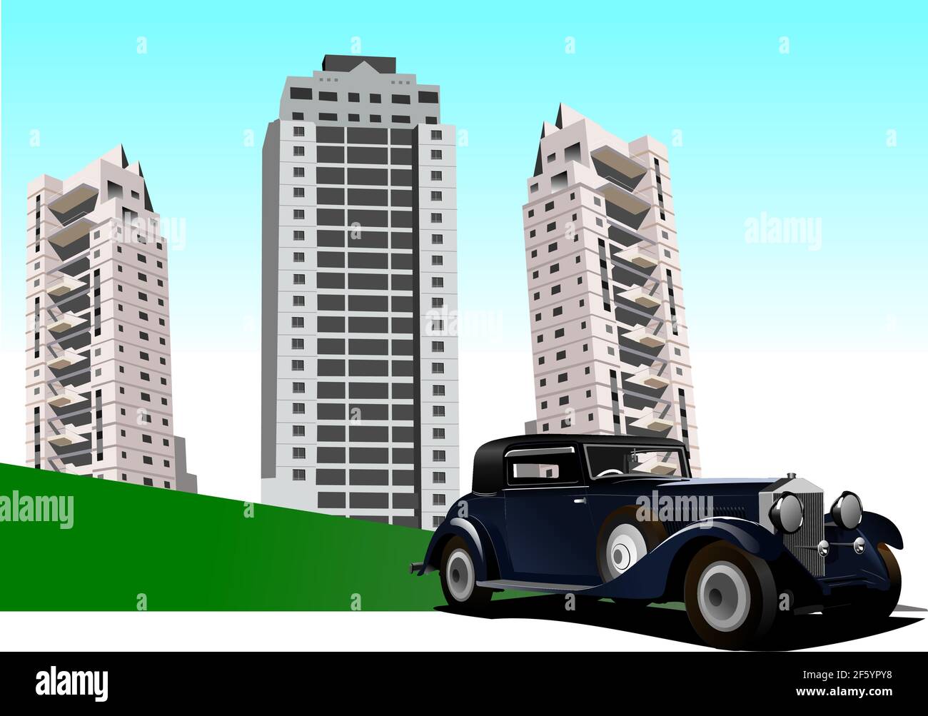 Rarity car on modern city background. Vector 3d illustration Stock ...