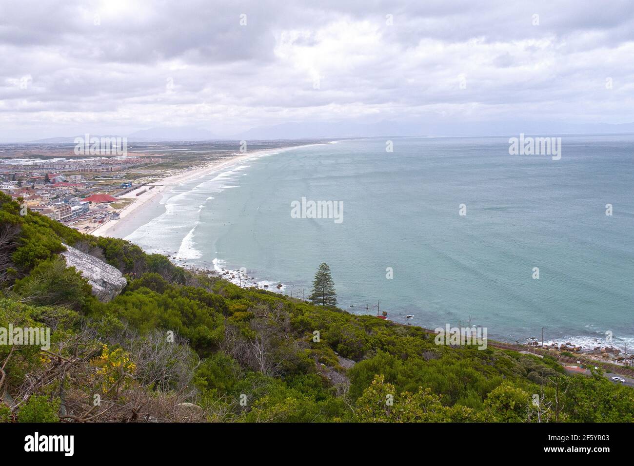 False Bay from the shark spotting station with Muizenburg below Stock ...