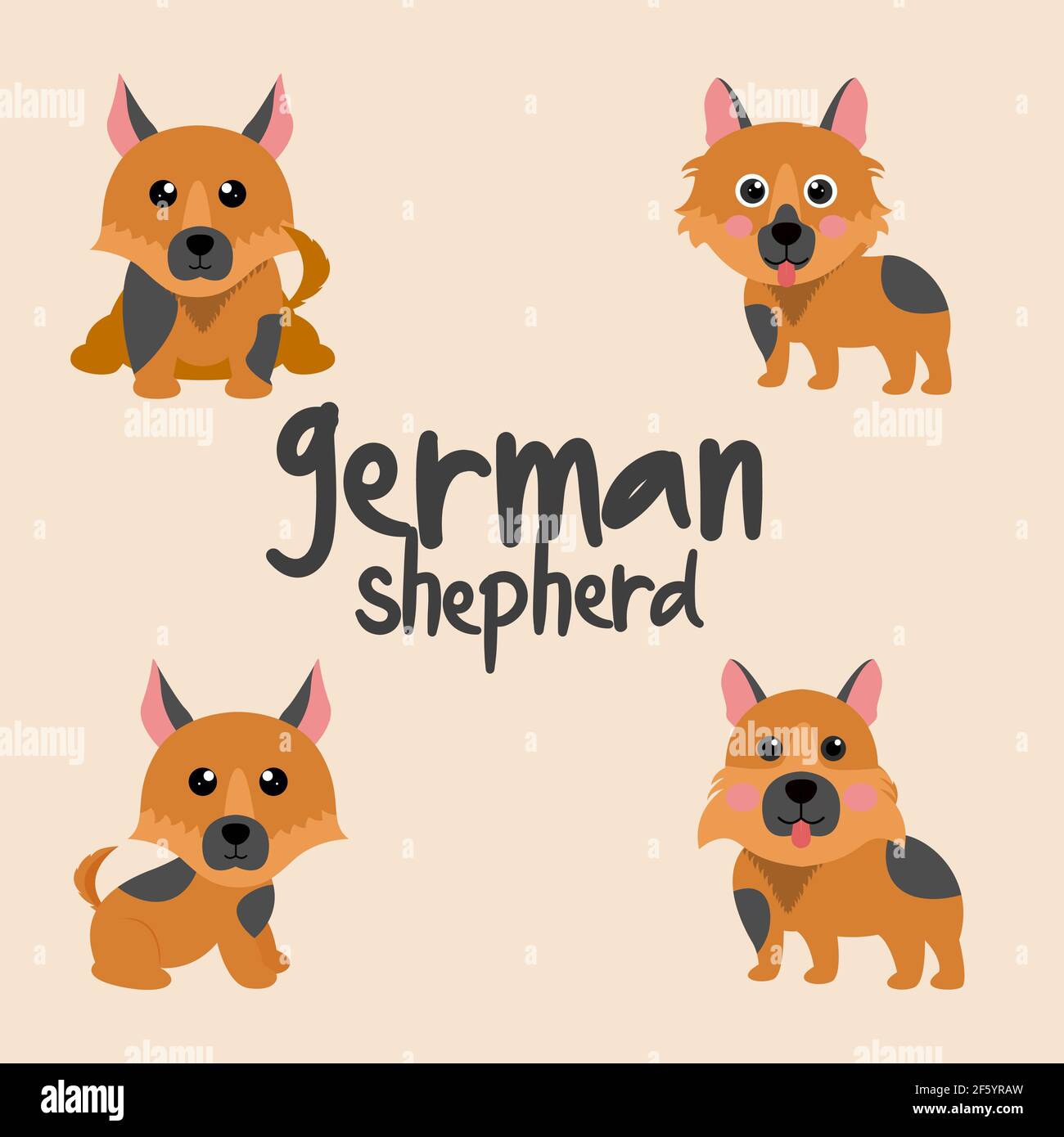Set Character Animal In Various Poses Of Cute German Shepherd Dog Is ...