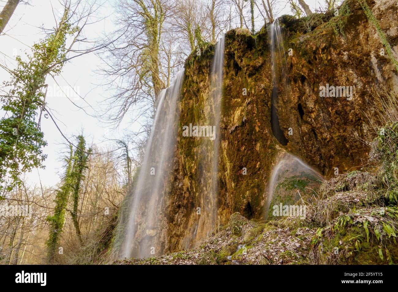 Waterfall mountain river rocks view. Waterfall rock wall. Waterfall ...