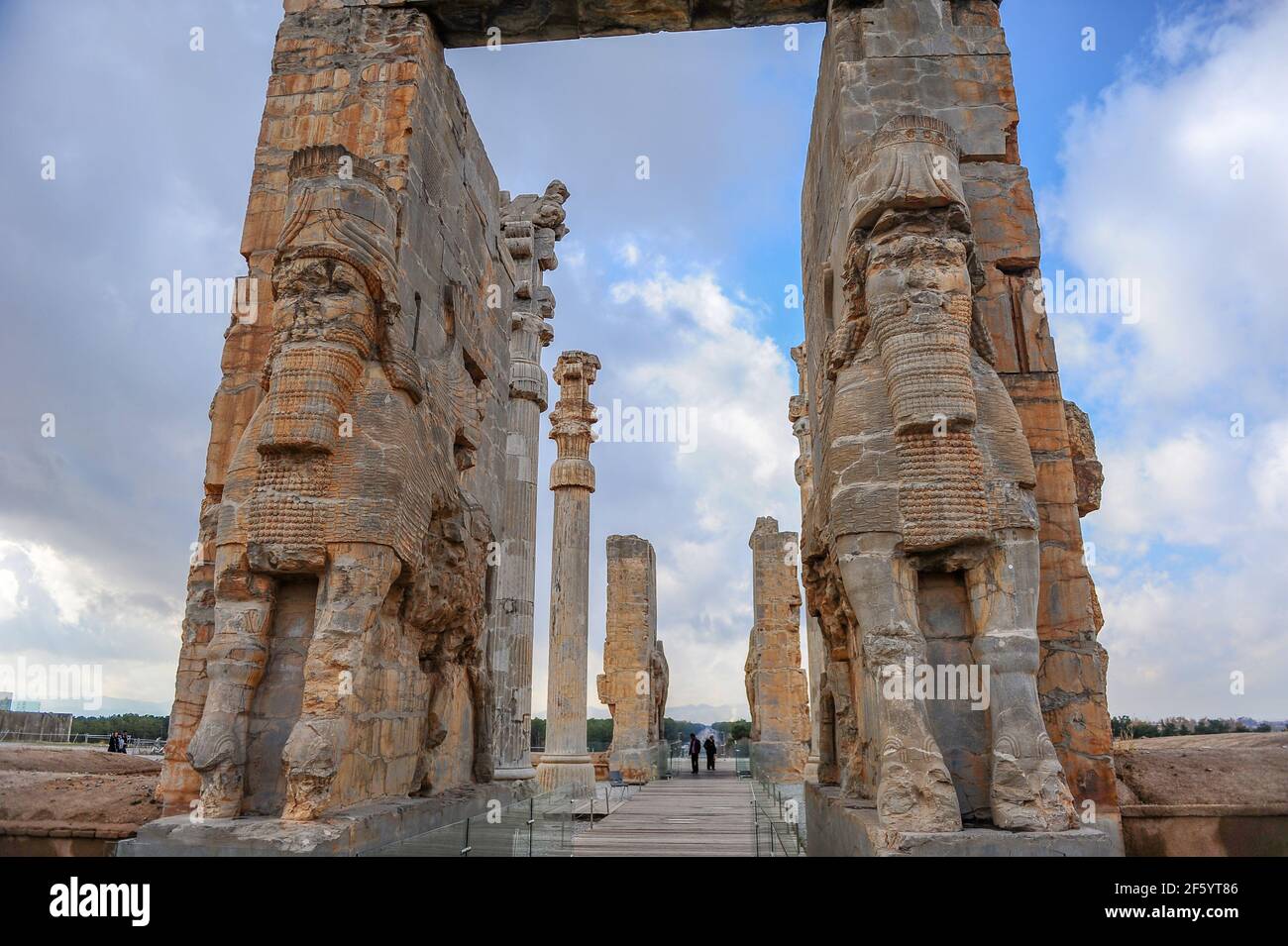 Persepolis, Iran - December 15, 2015: Two giant lamassu statues at the ...