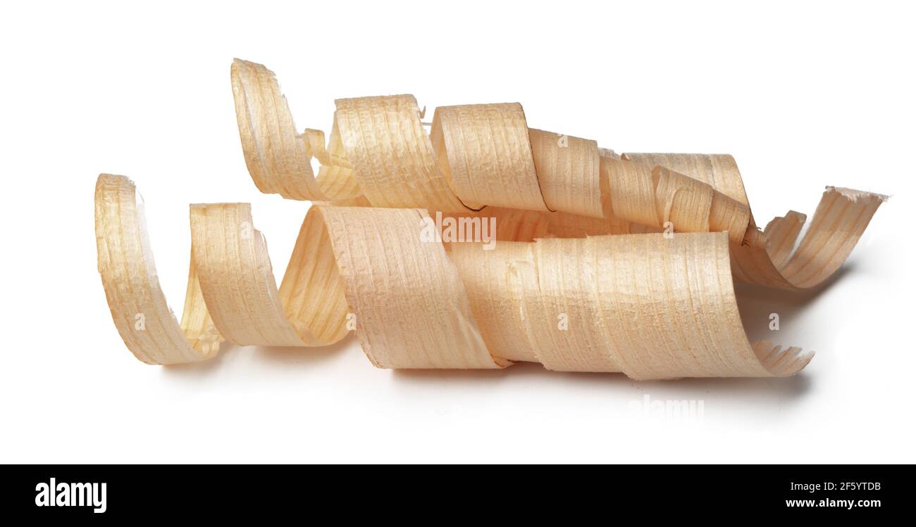 Wood shavings isolated on white background Stock Photo - Alamy