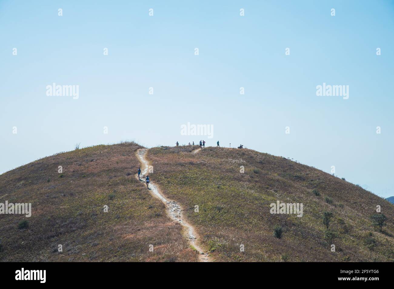 Crowd, many people walking along the footpath of hiking trail, Hong ...