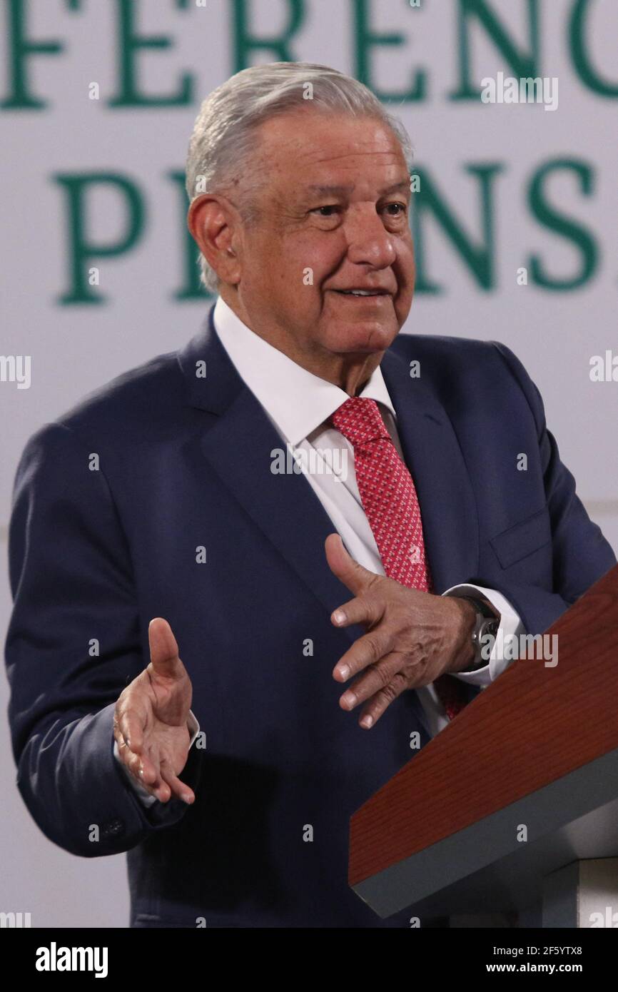President Andres Manuel Lopez Obrador, speaks to media at National ...