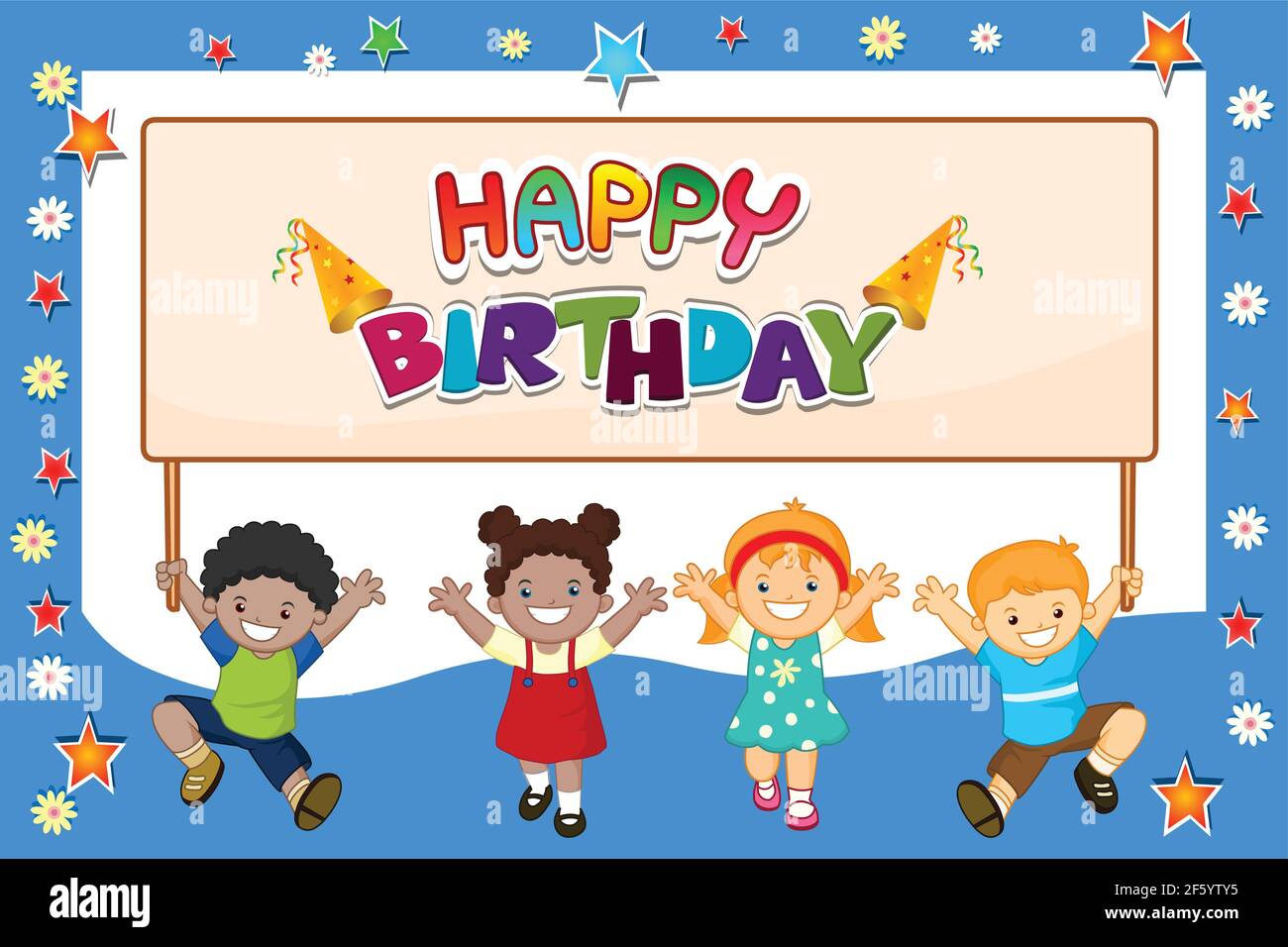 Happy birthday kids illustration vector, greeting card vector Stock ...