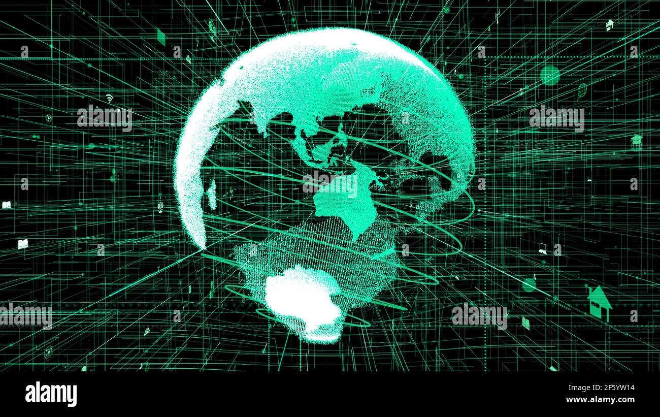 Global online internet network and internet of things IOT concept ...