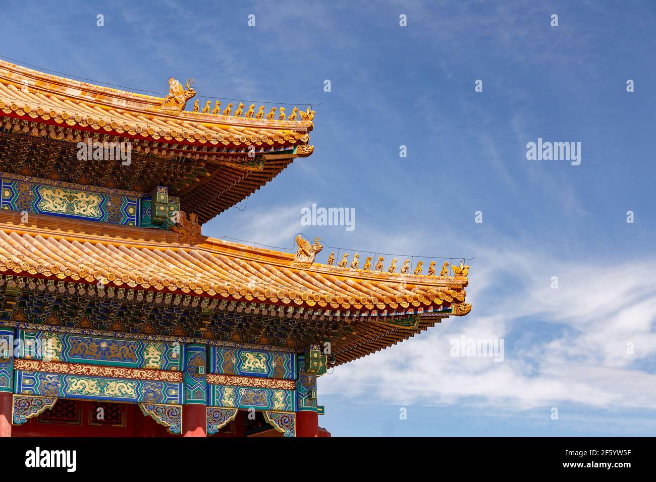 Rooftops and eaves on palace buildings at the Forbidden City in Beijing ...