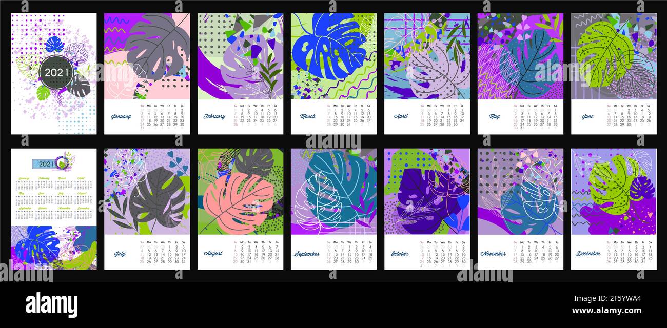Wall Calendar 2021 with exotic tropical plants. Contemporary design ...