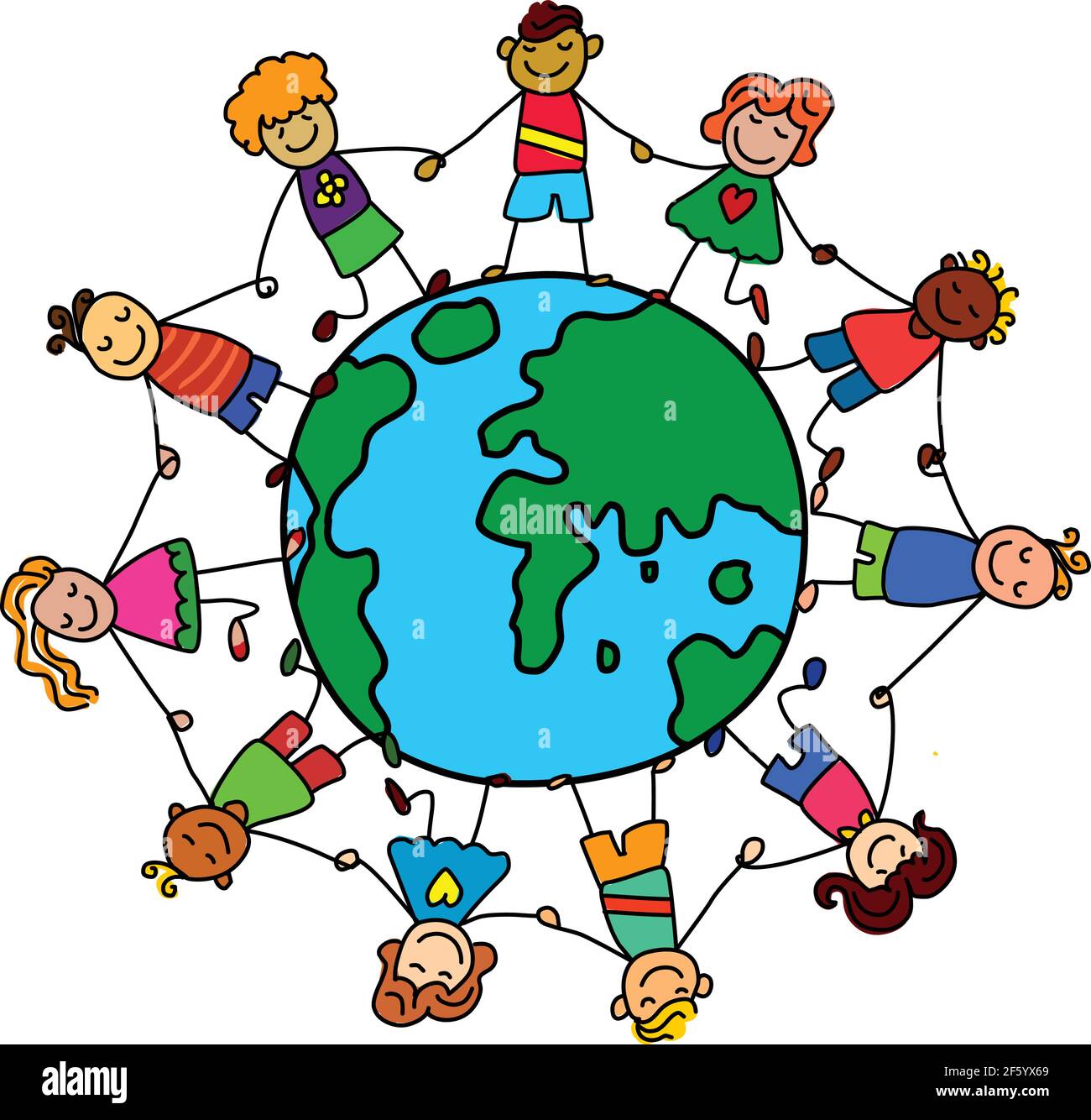 Global kids stick figure circle vector isolated on white background ...