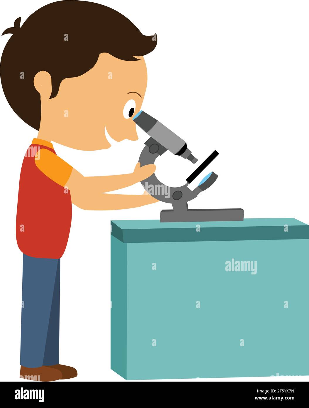 Boy using microscope cartoon llustration vector isolated on white ...