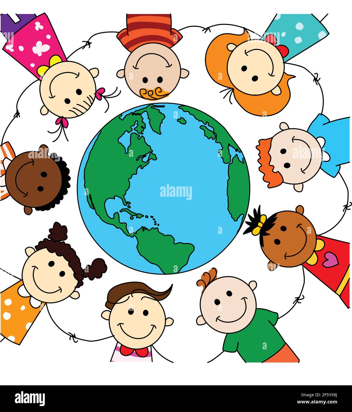 Global kids circle with earth illustration vector on white background ...